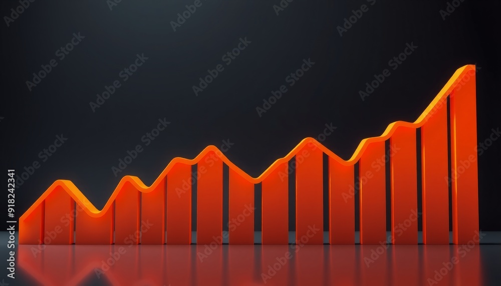 pronounced 3d line graph trending upward vibrant orange segments ...