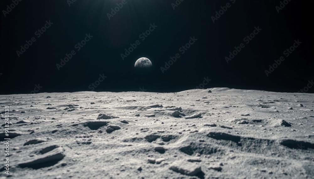 moon s cratered terrain with earth visible in the sky light mode ...