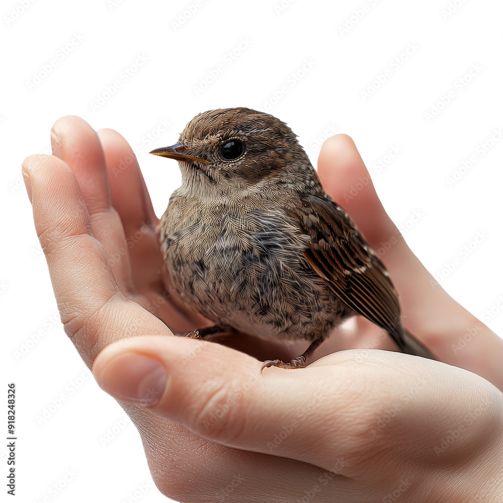 Hand cradling young bird with a focus on nurturing and animal care on a ...