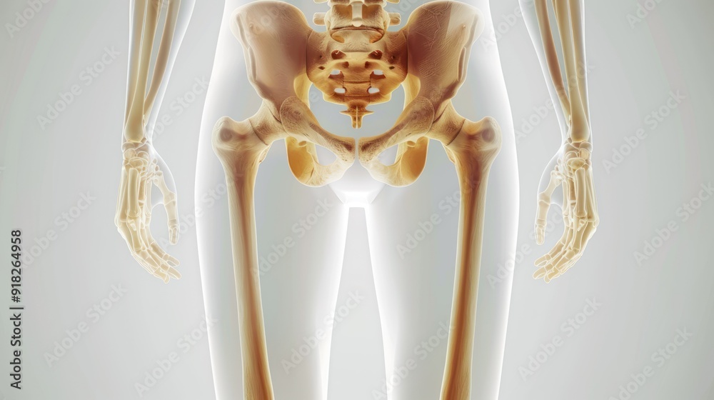 Diagram showing the hip bones and muscles. Stock Photo | Adobe Stock
