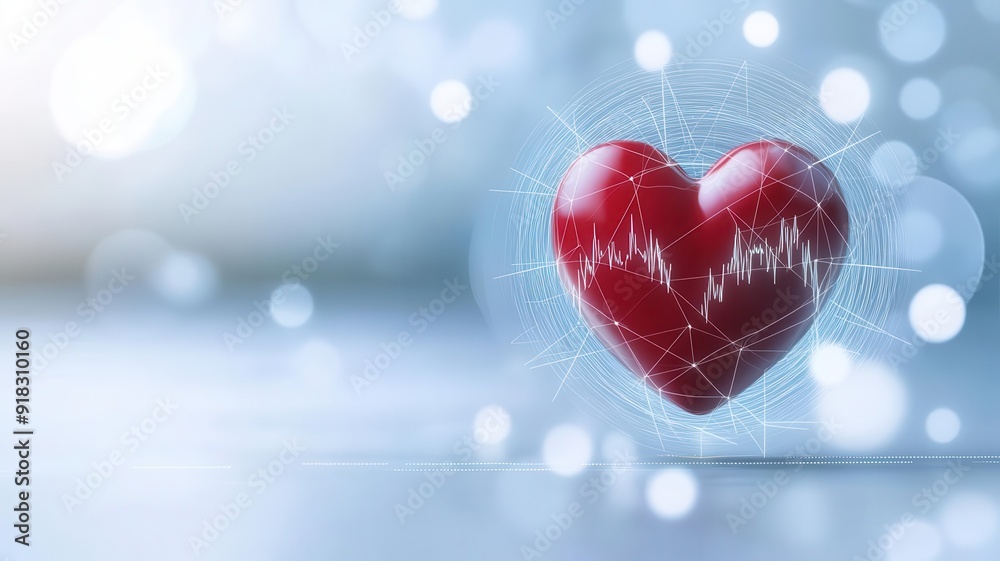 Heart surrounded by fluctuating digital lines, representing the erratic ...