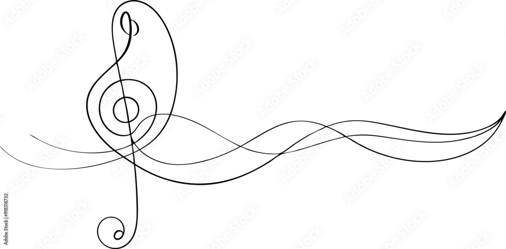continuous single line drawing of music notes and treble clef, abstract ...