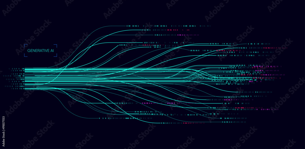 Illustration of abstract stream. Artificial intelligence. Big data ...