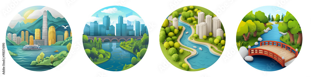Riverfront clipart collection, symbol, logos, icons isolated on ...