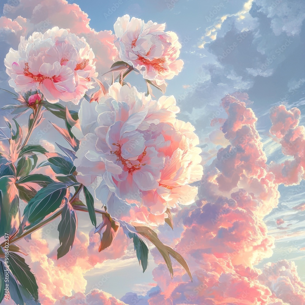 Resplendent Peony Blossoms Grace the Sky with Delicate Hues, an ...