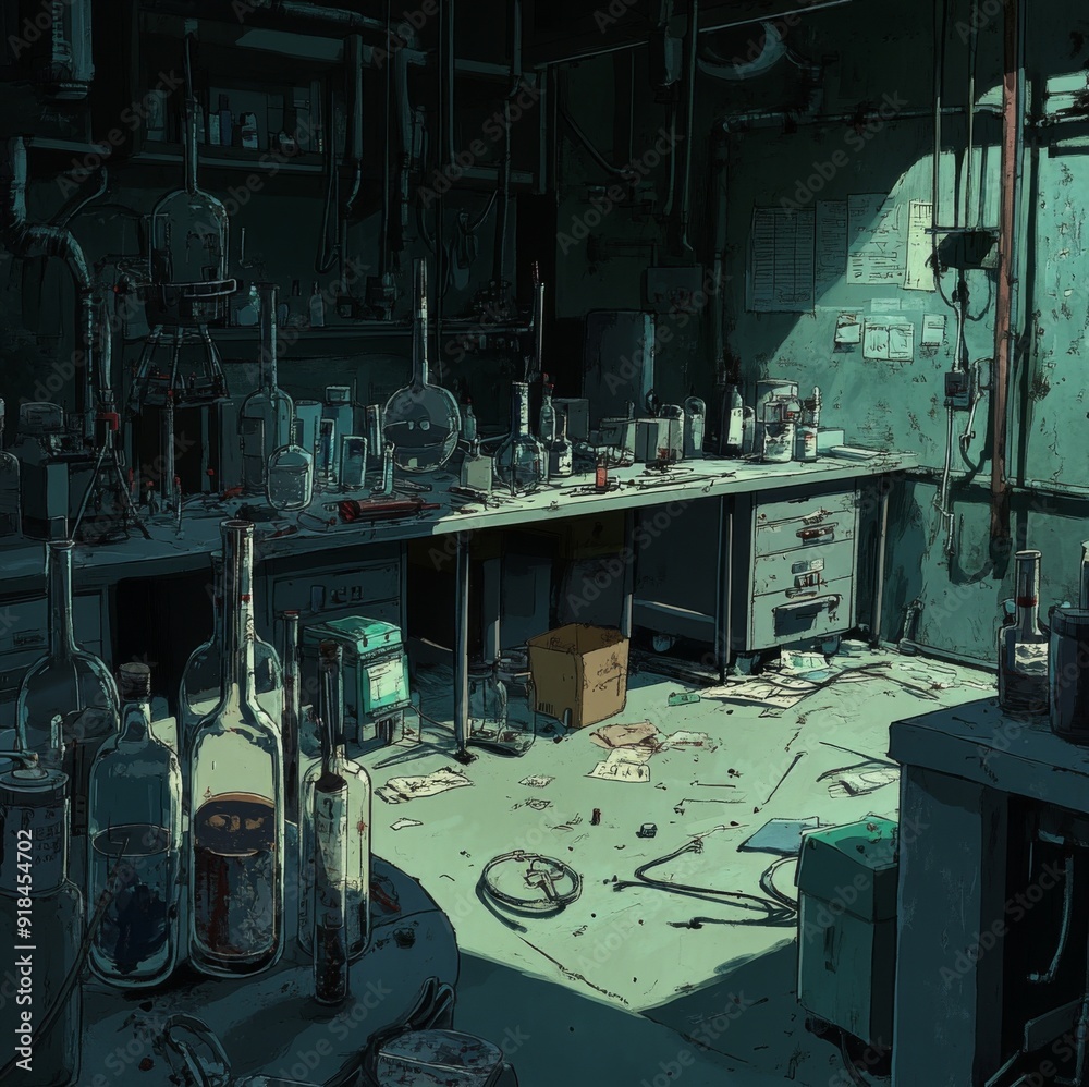 Abandoned Laboratory with Scattered Test Tubes and Equipment on the ...