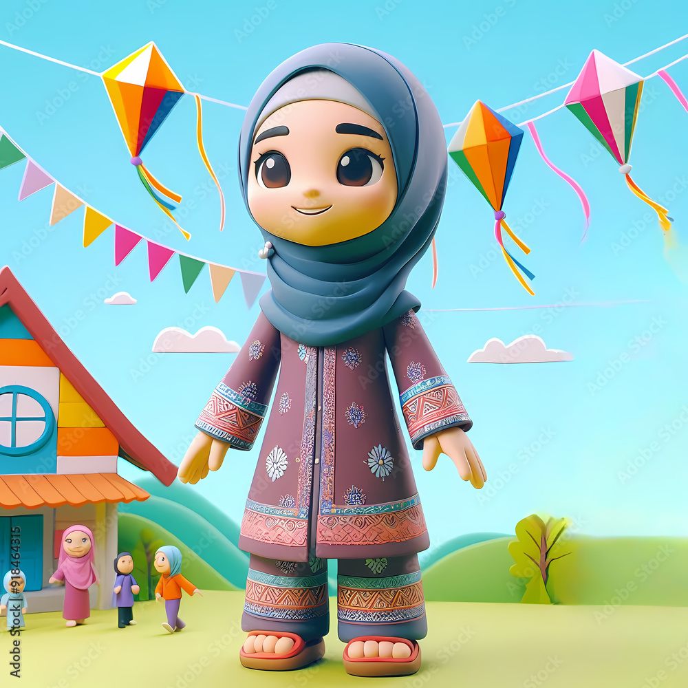 Malaysia Cultural Character Girl in Traditional Baju Kurung with Hijab ...