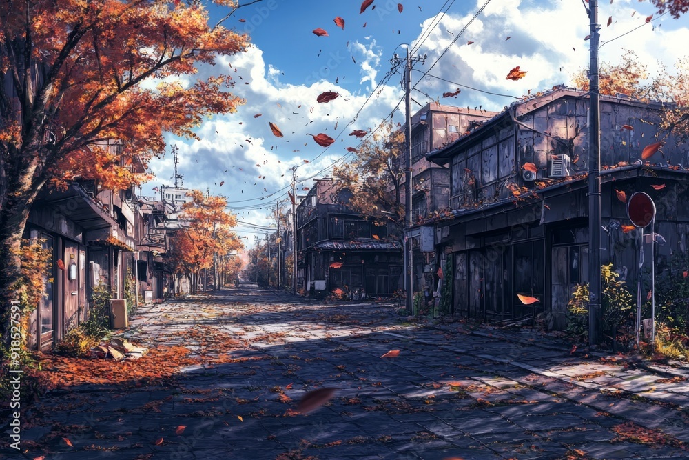 Deserted Townscape: An Anime-Style Illustration of an Abandoned City ...
