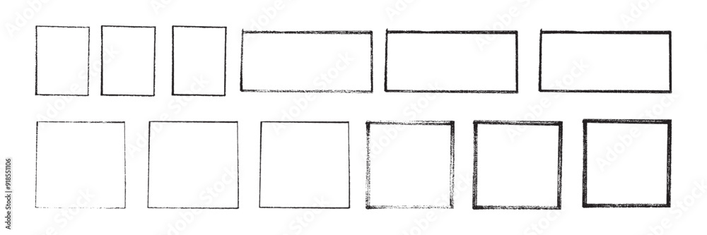 Chalk or crayon hand drawing frames set. Grunge rectangle and square ...
