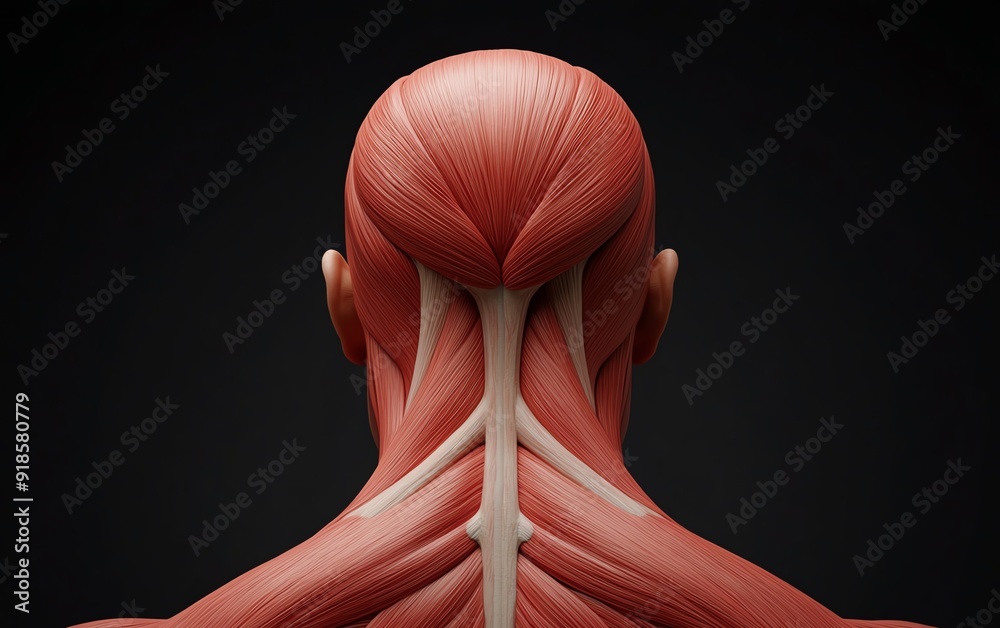 Detailed view of the neck muscles with cervical nerves branching out ...