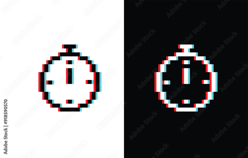 glich effect Stopwatch icon 8 bit, pixel art Stopwatch icon for game ...