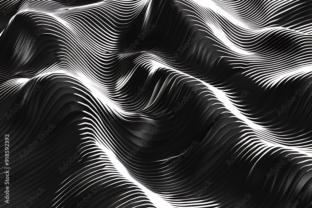 Fluid wave patterns, dynamic flow, energetic ripples, monochrome ...