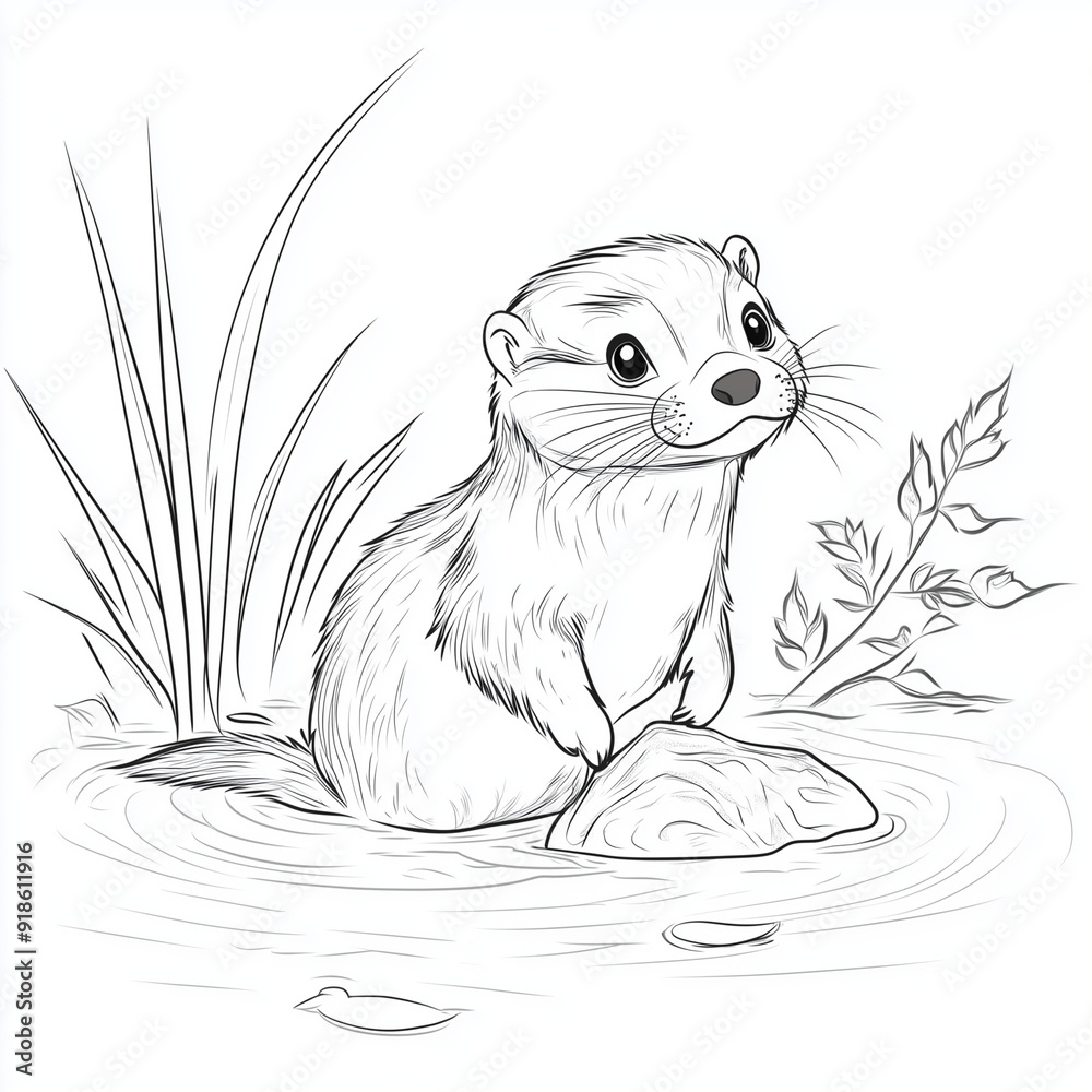 Cute Otter Coloring Page for Kids to Enjoy Stock Illustration | Adobe Stock
