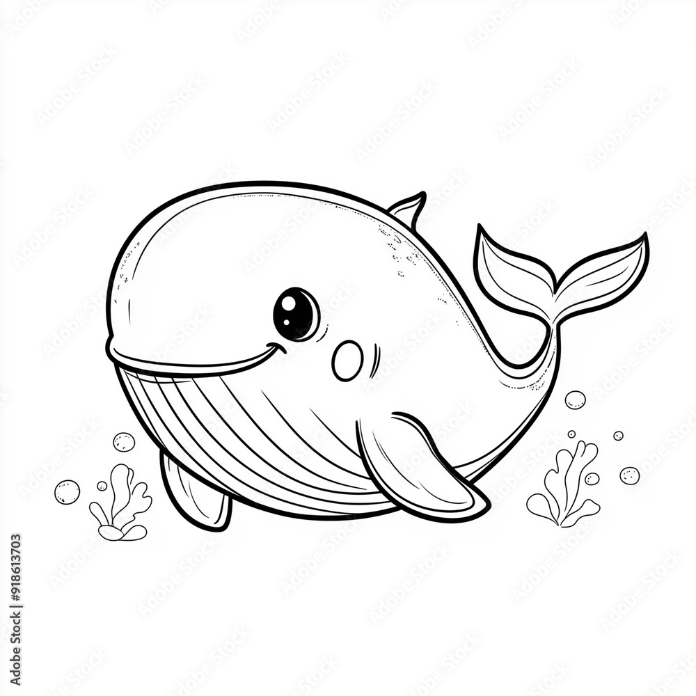 Cute Cartoon Whale Coloring Page for Kids Stock Illustration | Adobe Stock