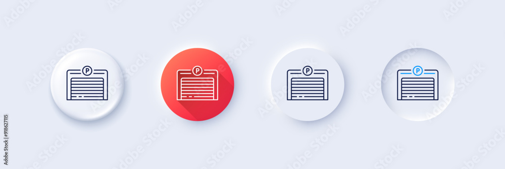 Parking garage line icon. Neumorphic, Red gradient, 3d pin buttons ...