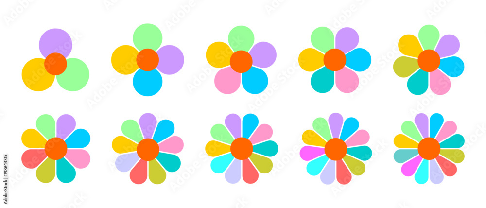 Set of flower shapes. Floral diagrams with petals from 3 to 12 for data ...