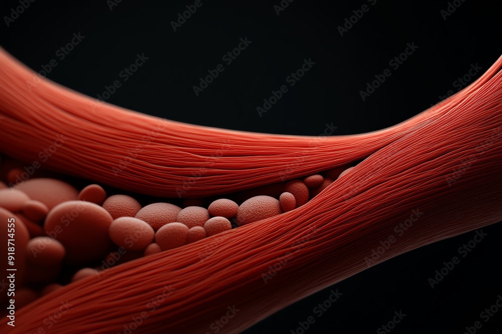 Closeup of the muscle fibers in the transverse colon, showing the ...