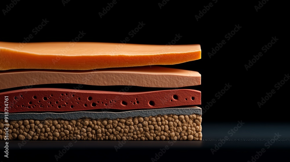 Detailed view of the layers of the skin showing the transition from ...