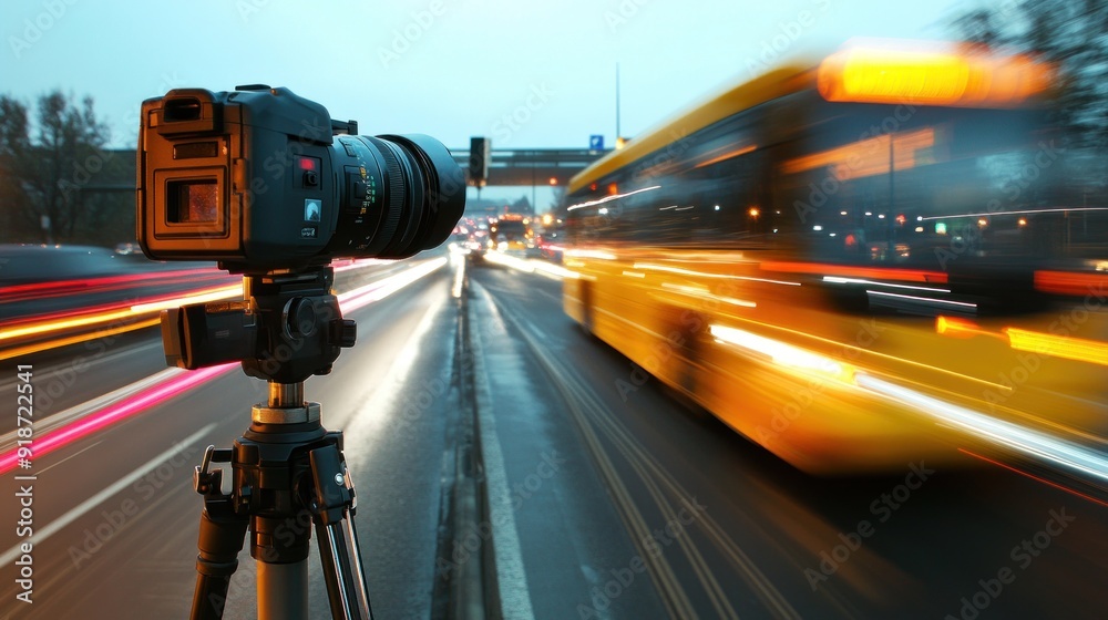 Mobile speed camera on the highway. Police radar was installed on the ...