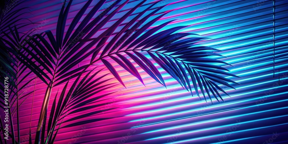 Retrowave background with light through blinds and palm branch shadow ...