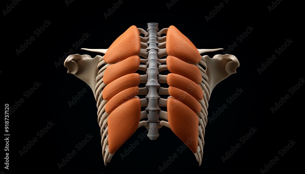 Closeup of the transversus thoracis muscle on the inner surface of the ...