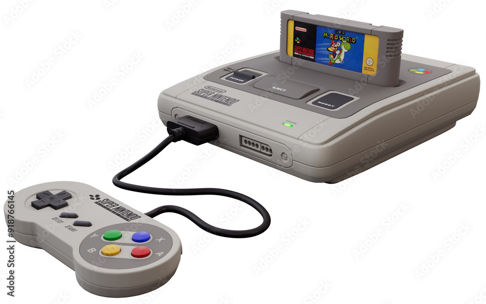 Super Nintendo Entertainment System with Super Mario World cartridge ...