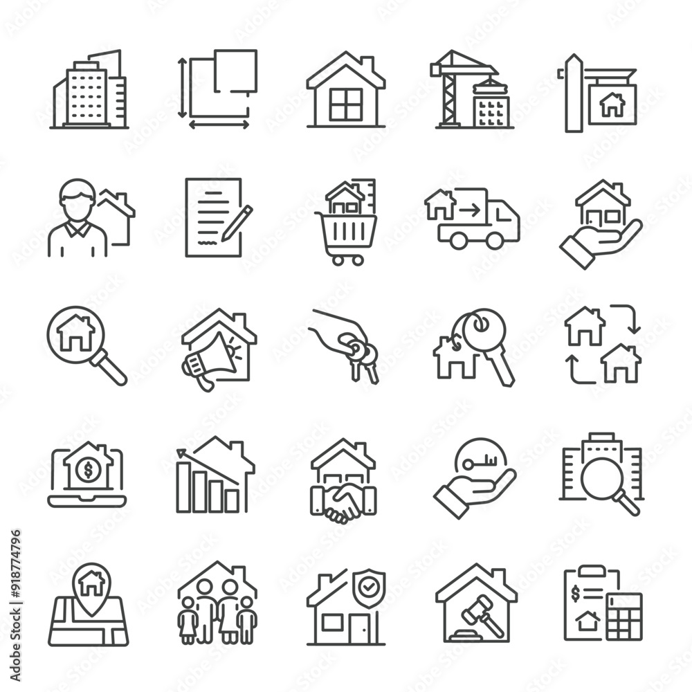 Real estate thin line icons collection. Editable stroke. For website marketing design, logo, app ...