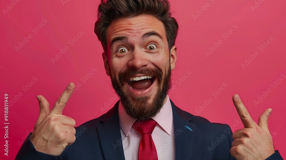 Young non binary man with beard wearing suit and tie smiling cheerful ...