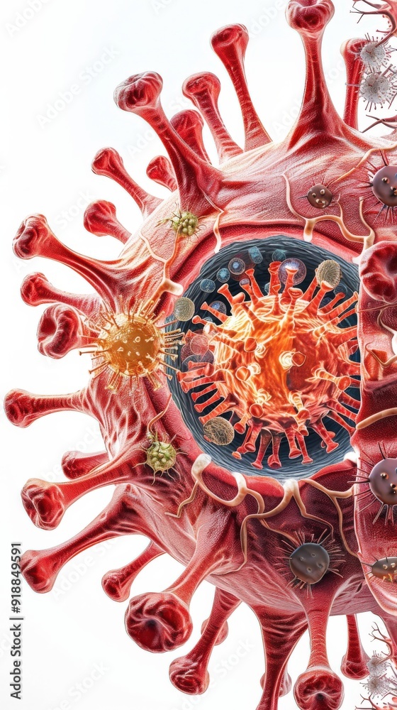 Detailed illustration of a virus, showcasing its structure and spikes ...