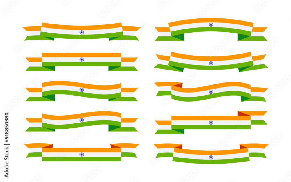 Set of Indian flag ribbons collection. India flag ribbon vector ...