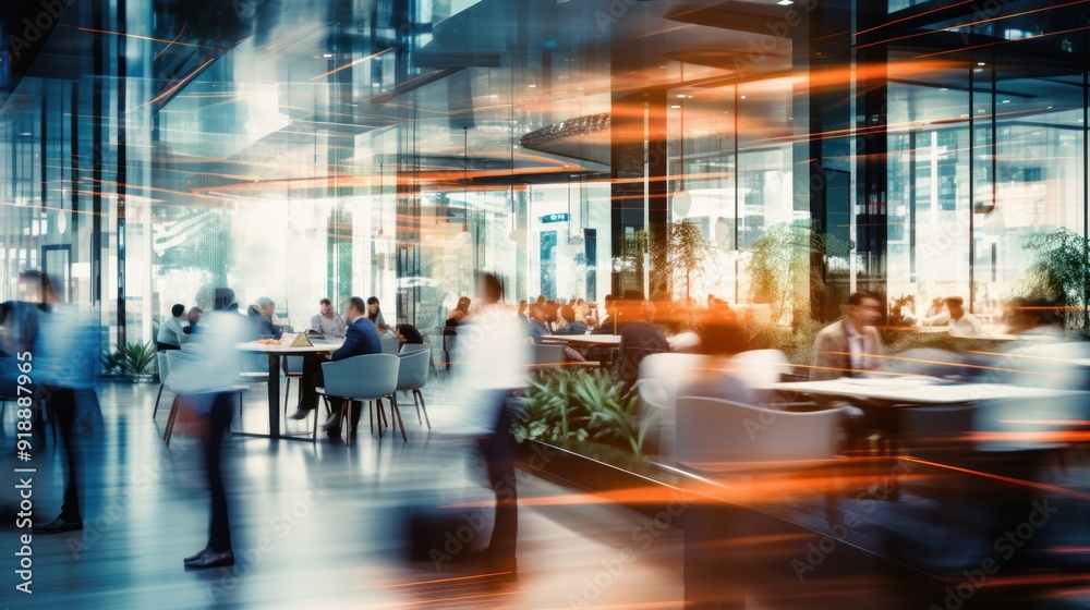 Abstract blur of a bustling office setting, highlighting professionals ...
