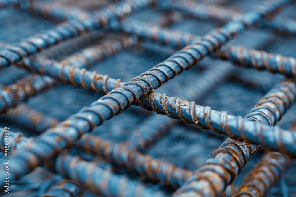 Steel bars reinforce concrete structure in building construction ...