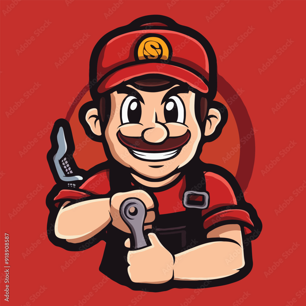 Mechanic cartoon logo design illustration white background Stock Vector ...