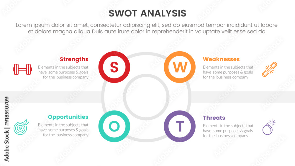 swot analysis concept infographic template banner with outline circle ...