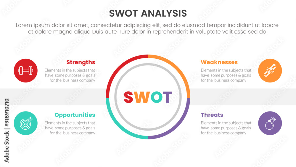 swot analysis concept infographic template banner with outline circle ...