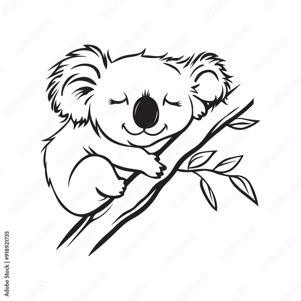 koala Outline Design, koala Clipart, Cute koala illustration in black ...