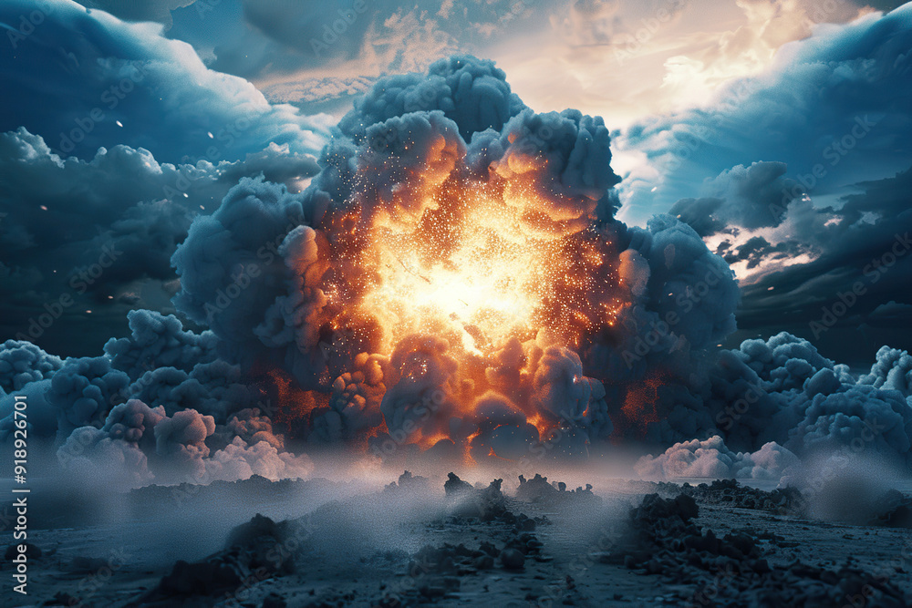 Generative ai on theme of scary nuclear explosion in outdoor, mushroom ...