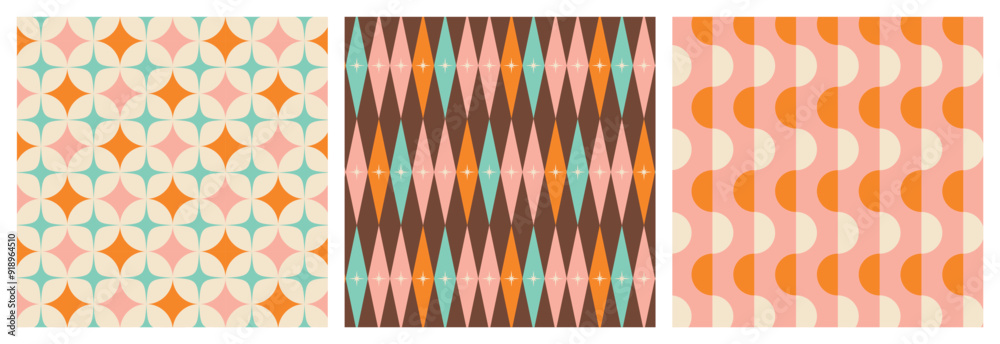50s Mid Century Modern Seamless Pattern Bundle Stock Vector | Adobe Stock