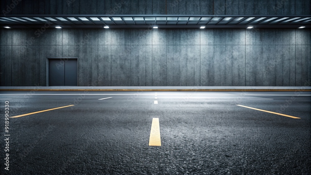 Black asphalt road and empty dark street scene background with studio ...