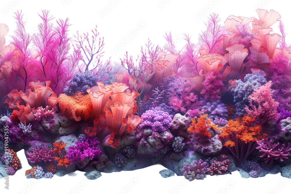 Colorful coral reef isolated on a transparent background for web ...