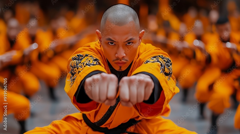 Shaolin monks demonstrating kung fu, precise movements の Stock イラスト ...