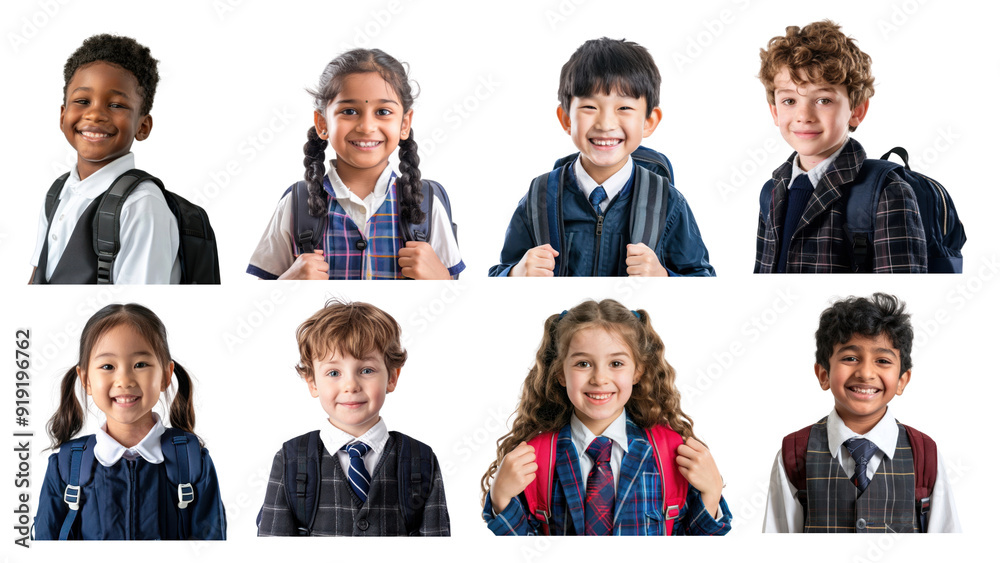 PNG diverse elementary school student element set, transparent ...