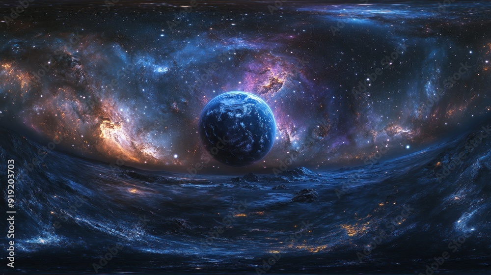 spherical panorama 360 equirectangular space background with nebula and ...