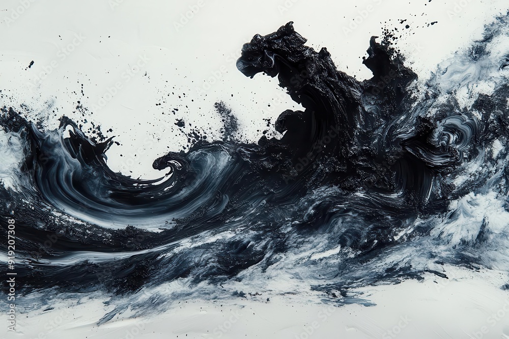 dramatic ink splash on stark white background bold black strokes ...