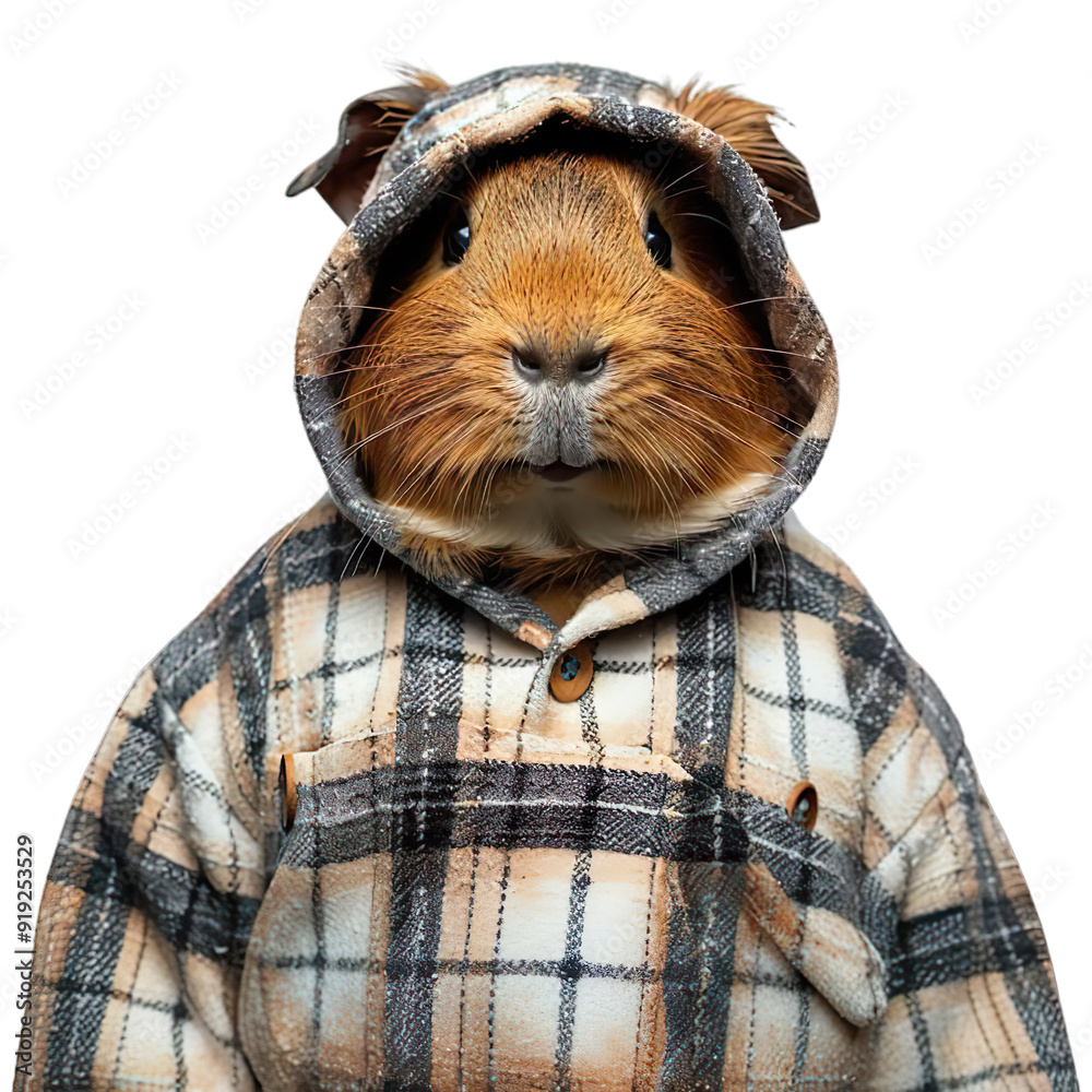 Guinea Pig in Pyjamas head on the human body Isolated on transparent ...