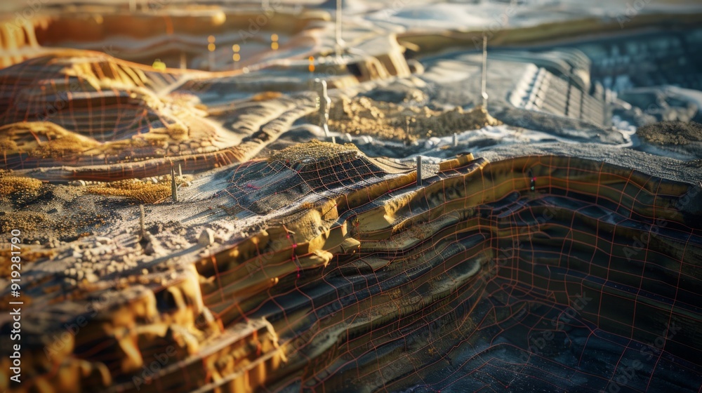 Conceptual image of geotechnical engineering with soil analysis and ...