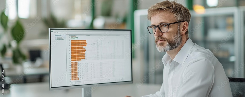 Planner evaluating supply chain risks with a heatmap on screen ...