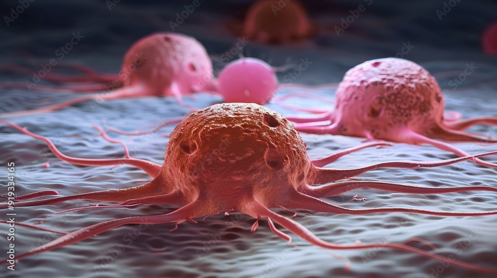 Medical Illustration of Cancer Tumor Markers in Blood Sample, Depicting ...