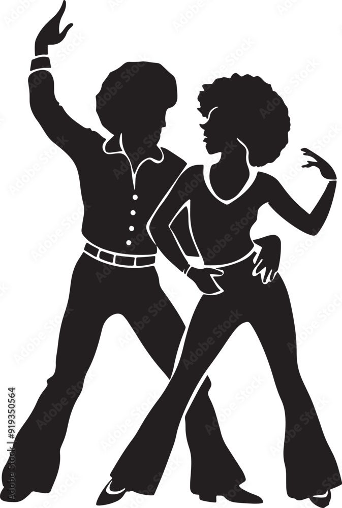 1970s Disco Couple Dancing Silhouette Vector Stock Vector | Adobe Stock