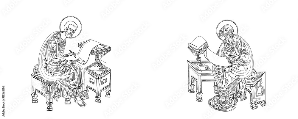 Mark the Apostle and John the Apostle. Coloring page in Byzantine style ...